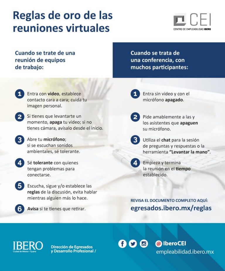 Reglas de oro de las reuniones virtuales – Trayectoria Profesional IBERO